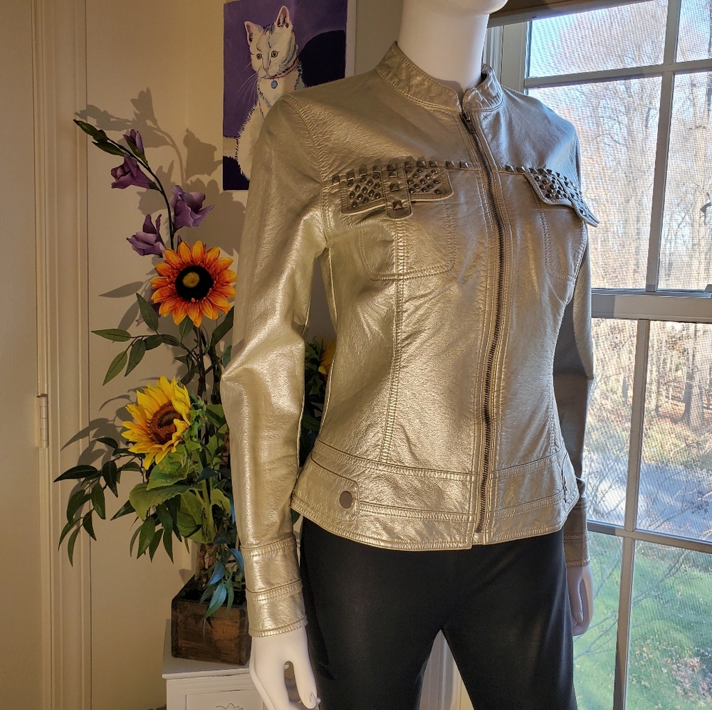 Christina Faux Metallic Leather Jacket - Gem